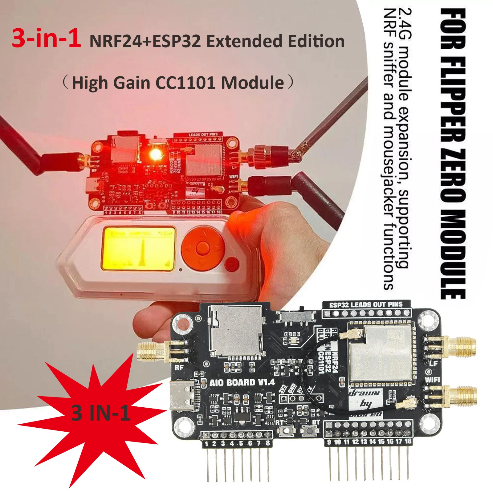 Flipper-Zero-3-in-1-High-Gain-CC1101-NRF24-ESP32-WIFI-Multifunctional ...