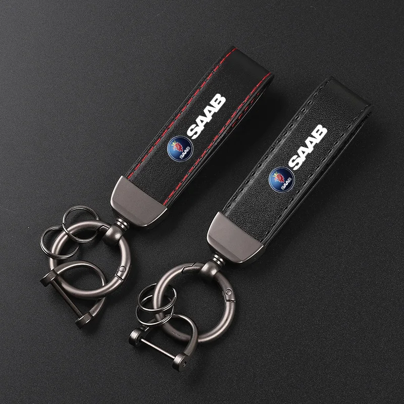 Deluxe Leather Keychain with Car Badge Keychain Pendant For SAAB 9-3 9 ...