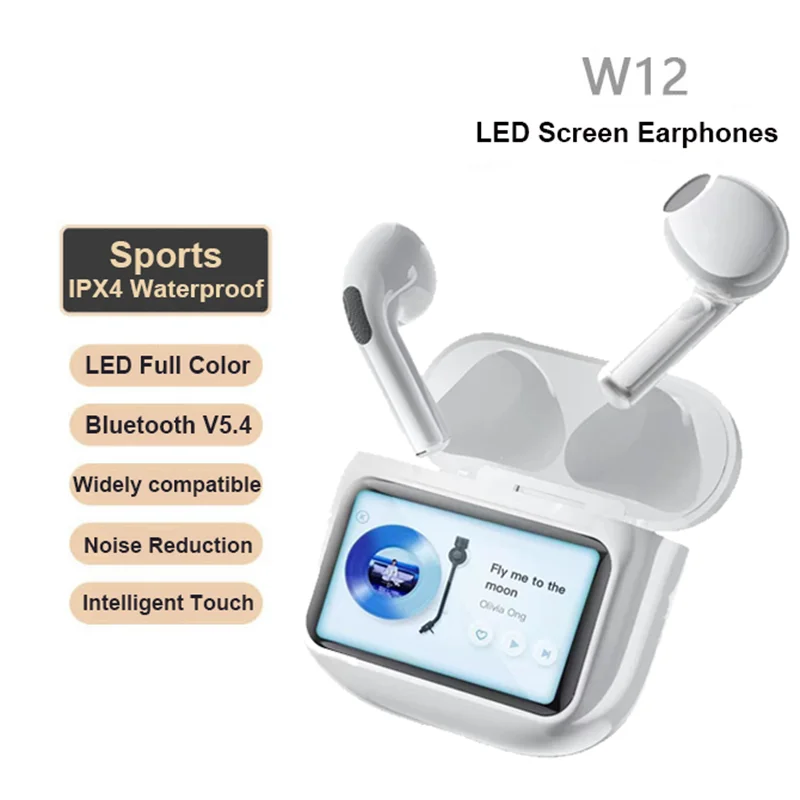 2024-New-W12-LED-Full-Color-Touch-Screen-Earphones-Noise-Reduction ...