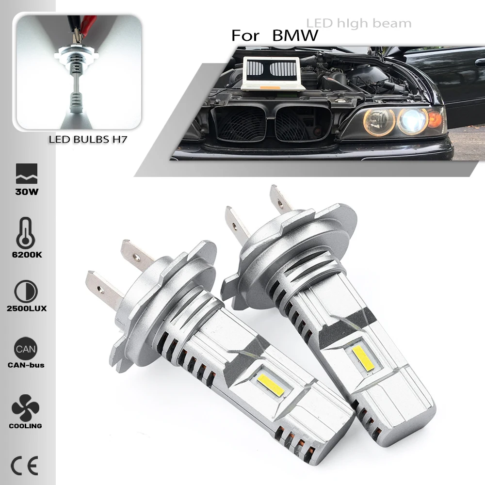 2PCS-H7-Canbus-Led-Headlights-Bulbs-hi-lo-High-Low-beam-6500K-White ...