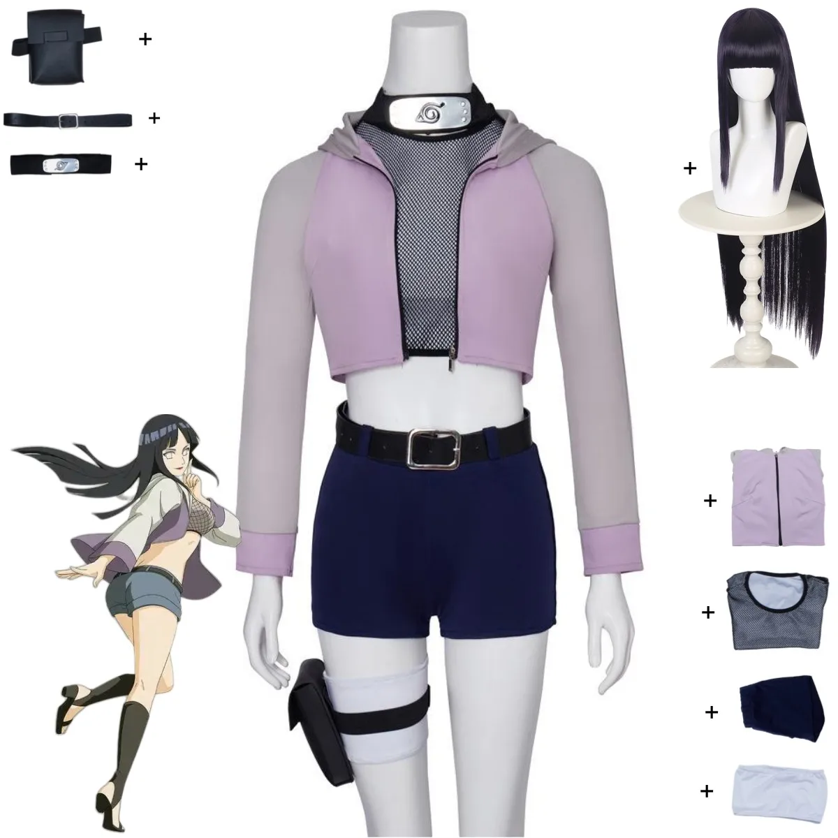 Anime Hyuga Hinata Cosplay Costume Hyuuga Ichizoku Purple Hooded