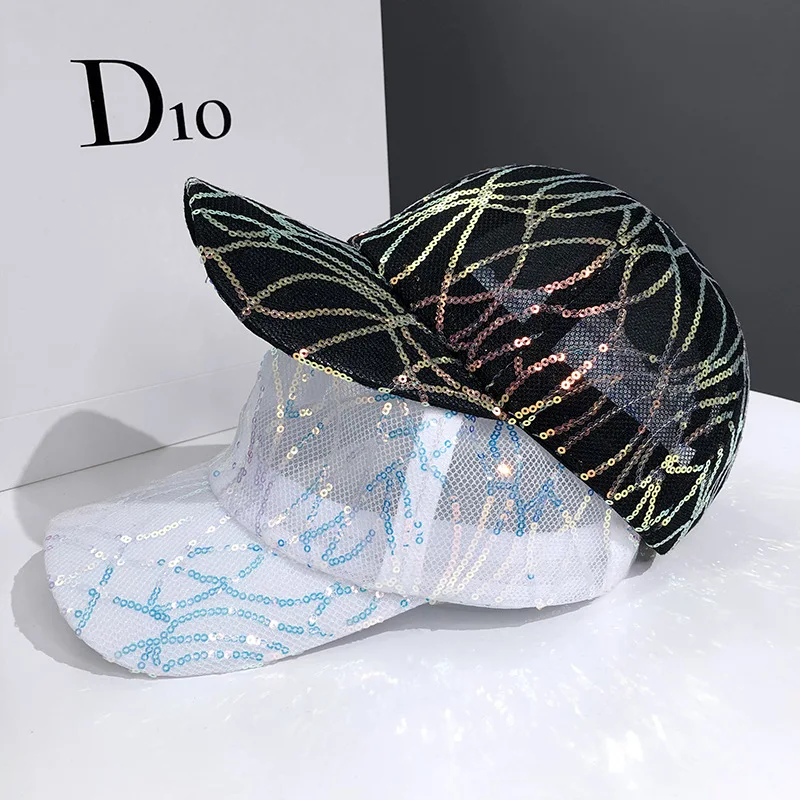 CNTANG 2025 New All Mesh Women's Peaked Cap Summer Fashion Spangle ...