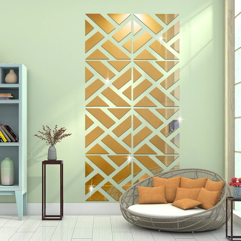 4 Sets 3d Mirror Geometric Wall Stickers Removable Art Decals Home ...