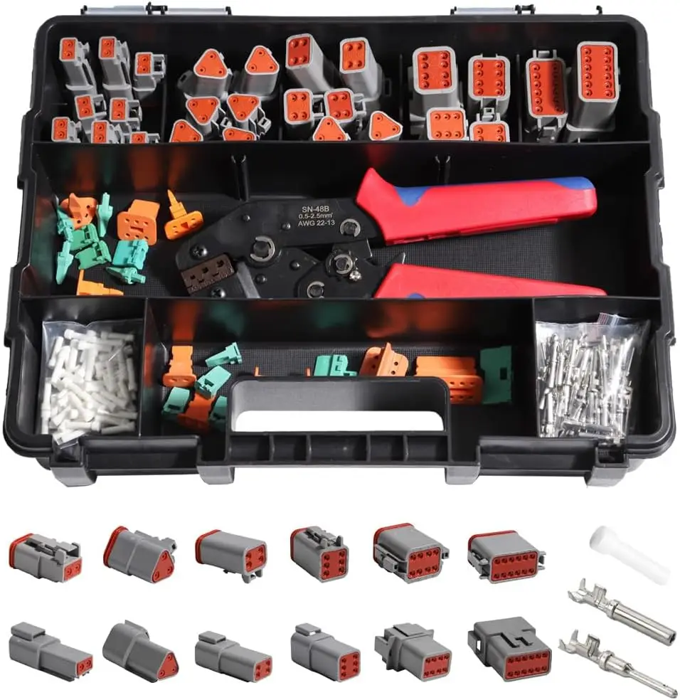 Deutsch connector kit with crimp tool 2 3 4 6 8 12 pins size 16 stamped ...