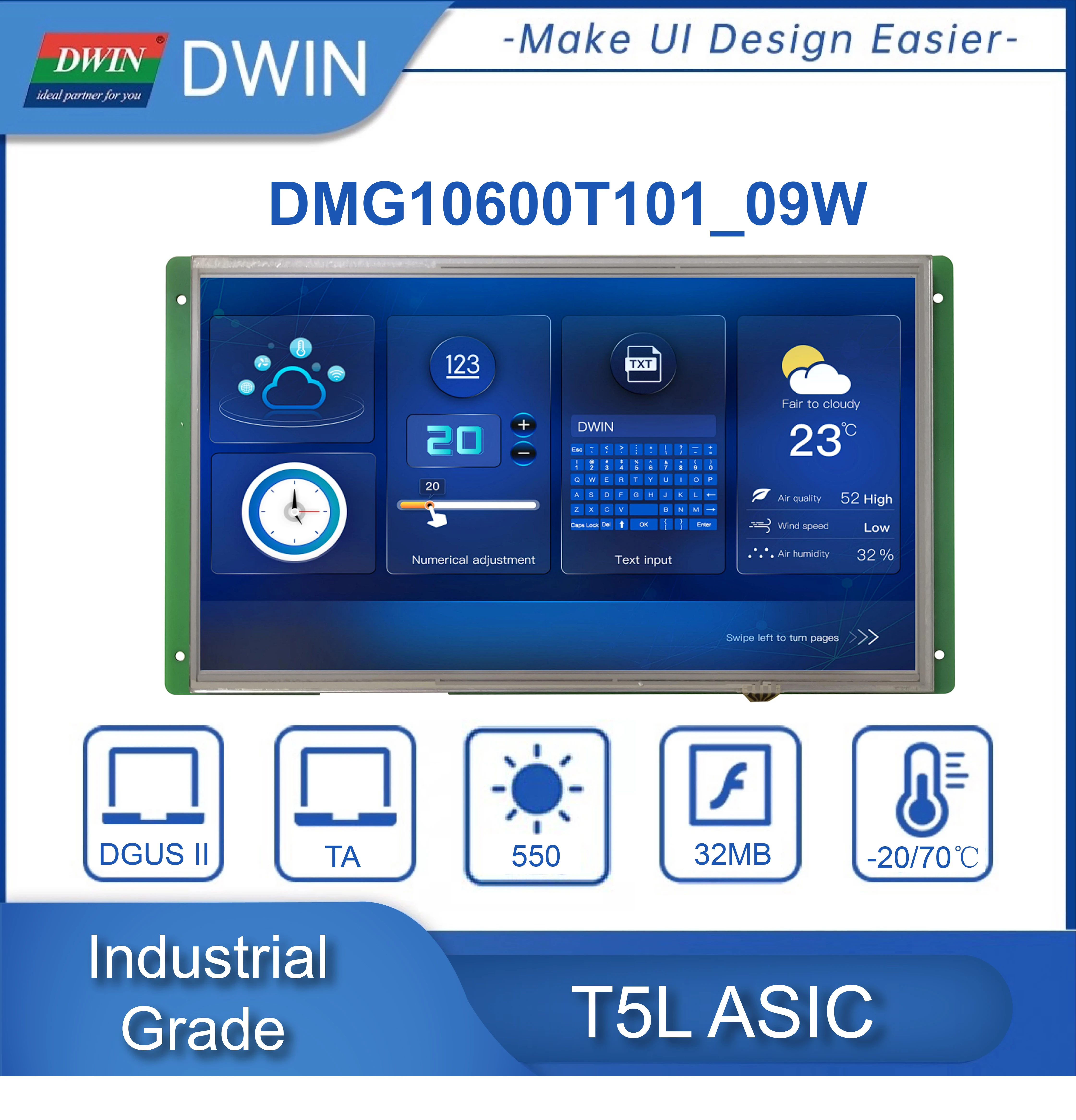 DWIN 아두이노 LCD 디스플레이, 메가 2560 ESP32 HMI UART RS232 RS485 PLC DMG10600T101_09W 용, 10.1 인치 1024x600 ...