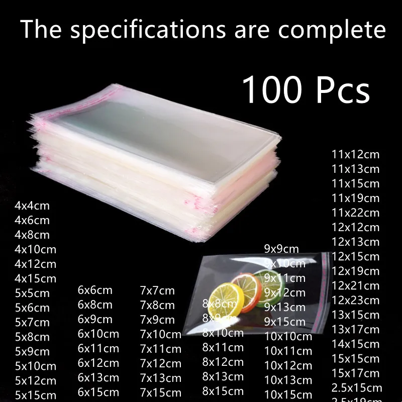 100Pcs Multiple Size Clear Self Adhesive Cello Cellophane Bag Self ...