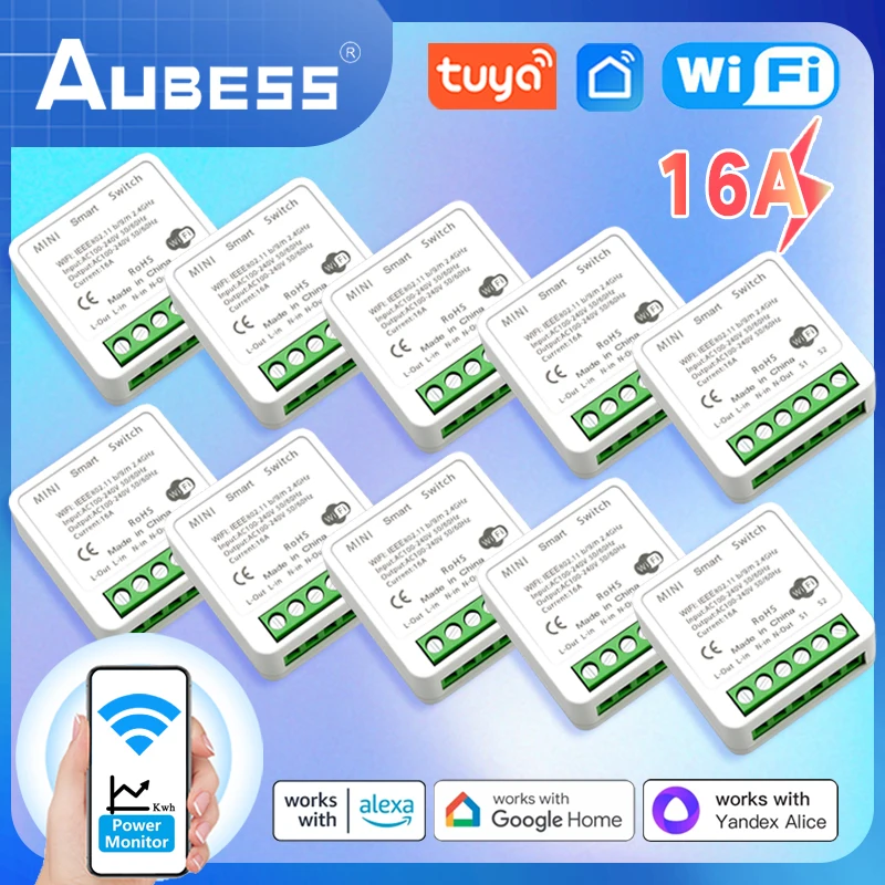 Aubess Mini 16A Wifi Smart Switch Module With Tuya Smart Life APP 2 Way ...