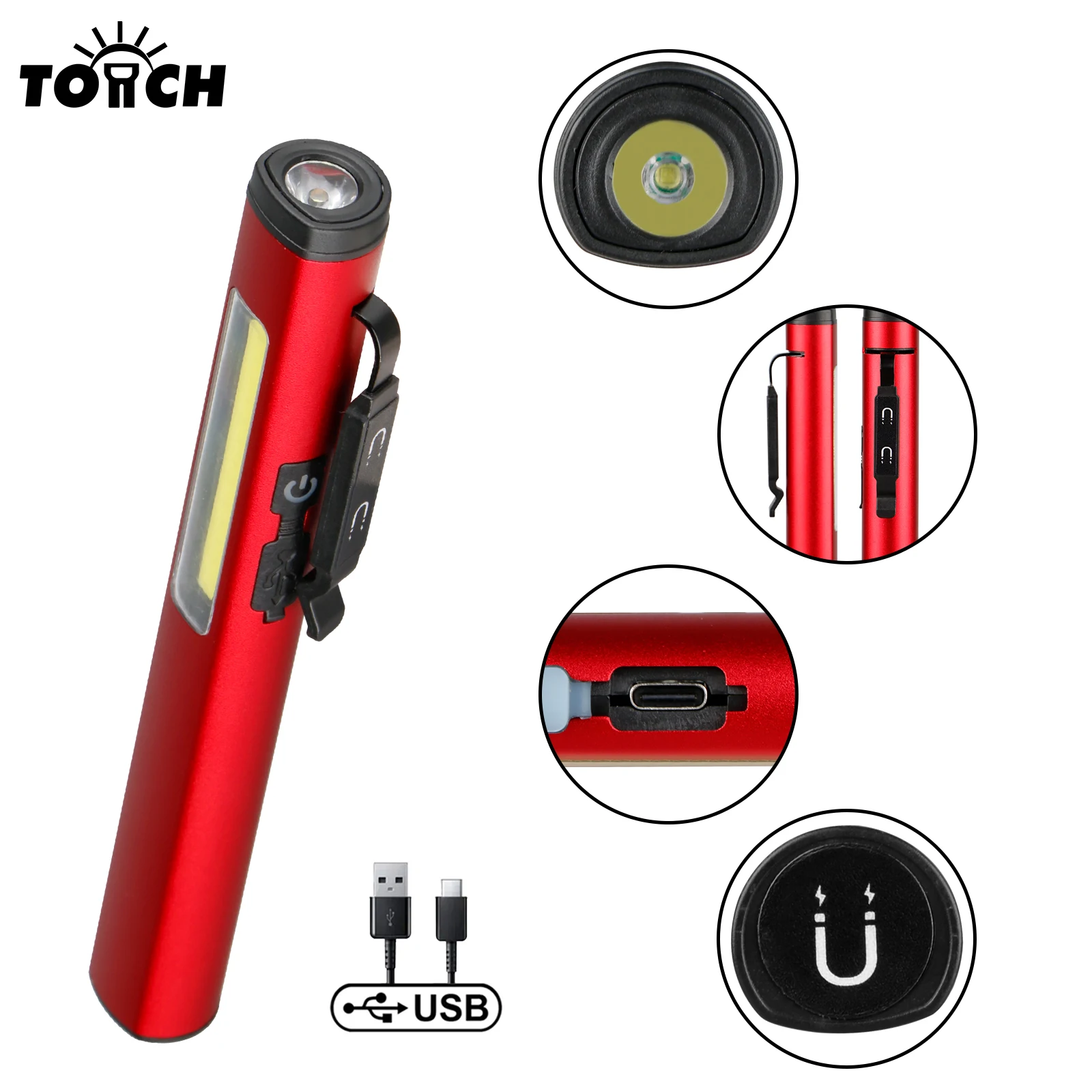 Mini-USB-Rechargeable-LED-Flashlights-with-Magnet-Lightweight ...