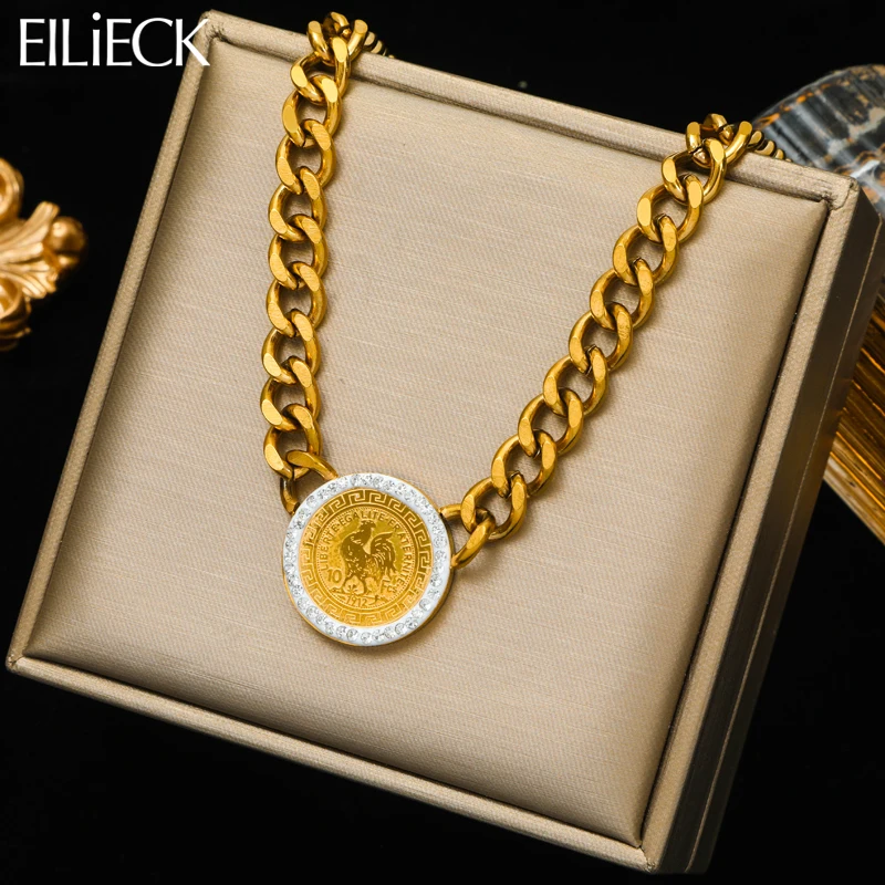 EILIECK-316L-Stainless-Steel-Gold-Color-Round-Animals-Coin-Pendant ...