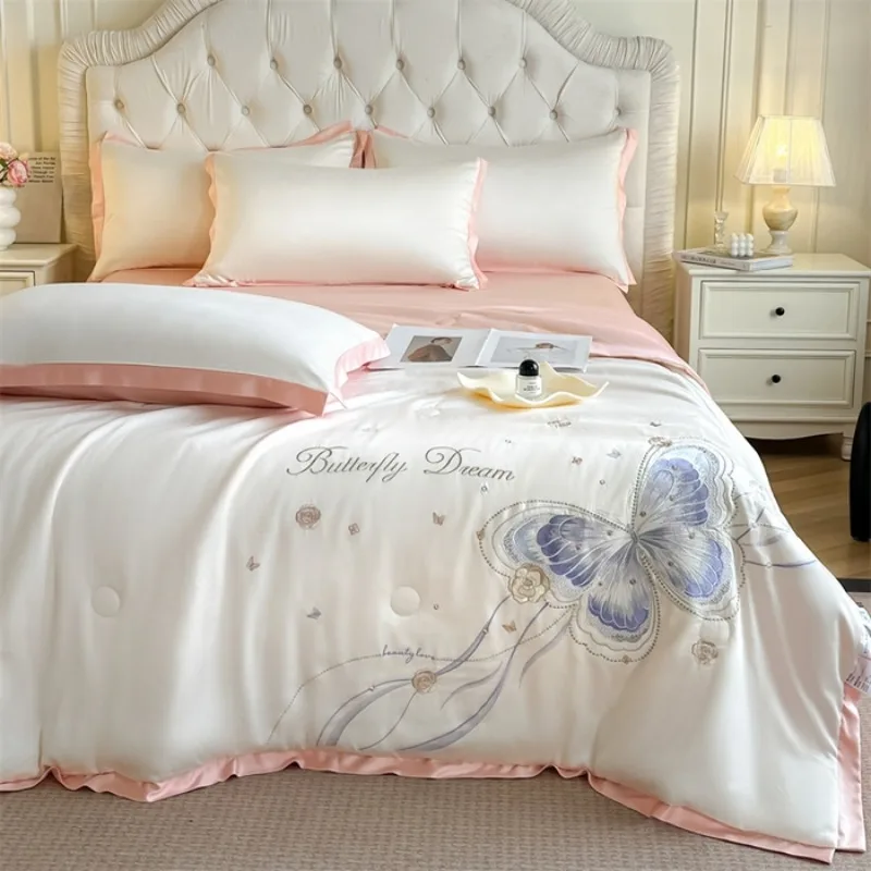 Embroidery Washed Silk Summer Quilt Four-piece Dormitory Xia Liang ...