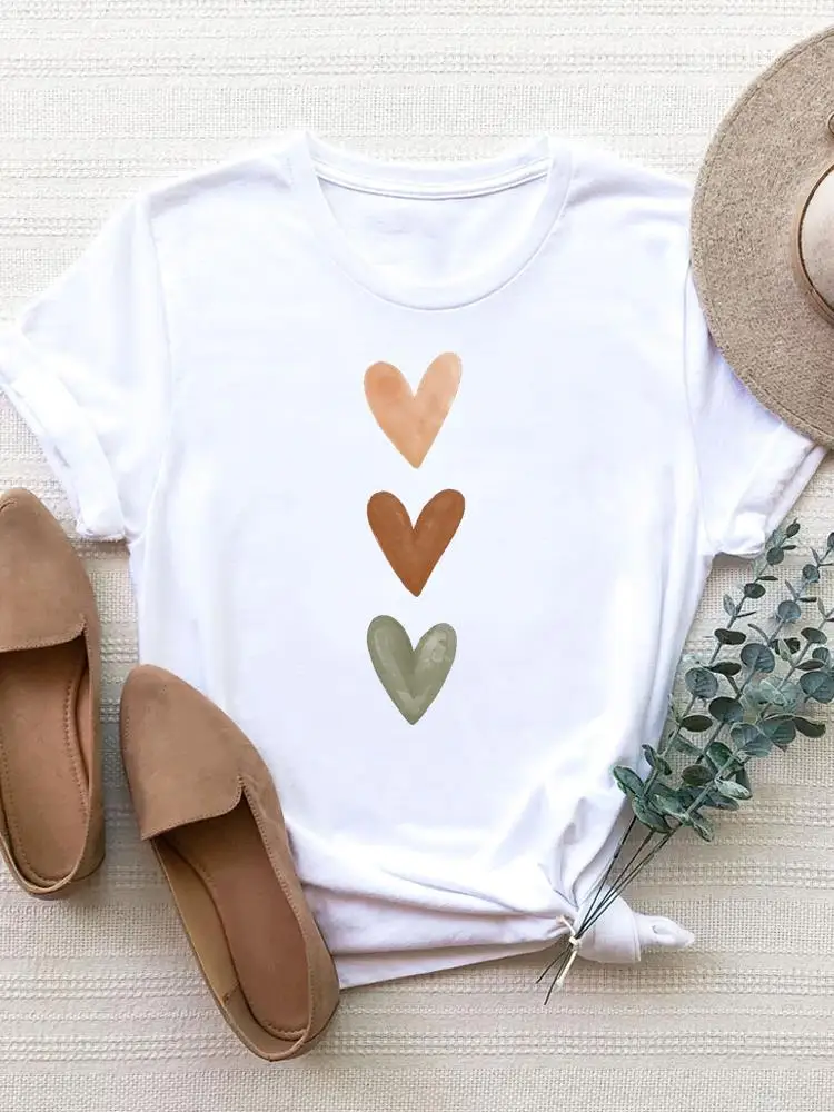 Love-Heart-Trend-Cute-Short-Sleeve-Summer-Top-Tee-Women-Clothes-Basic ...