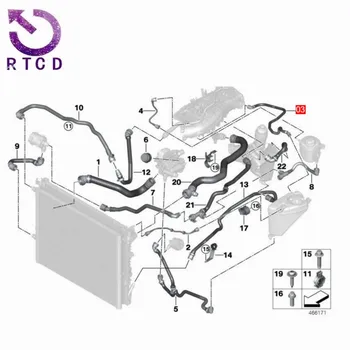 자동차 라디에이터 호스 실린더 헤드 17128602600, BMW 5 7 시리즈 G38 G11 G12 용