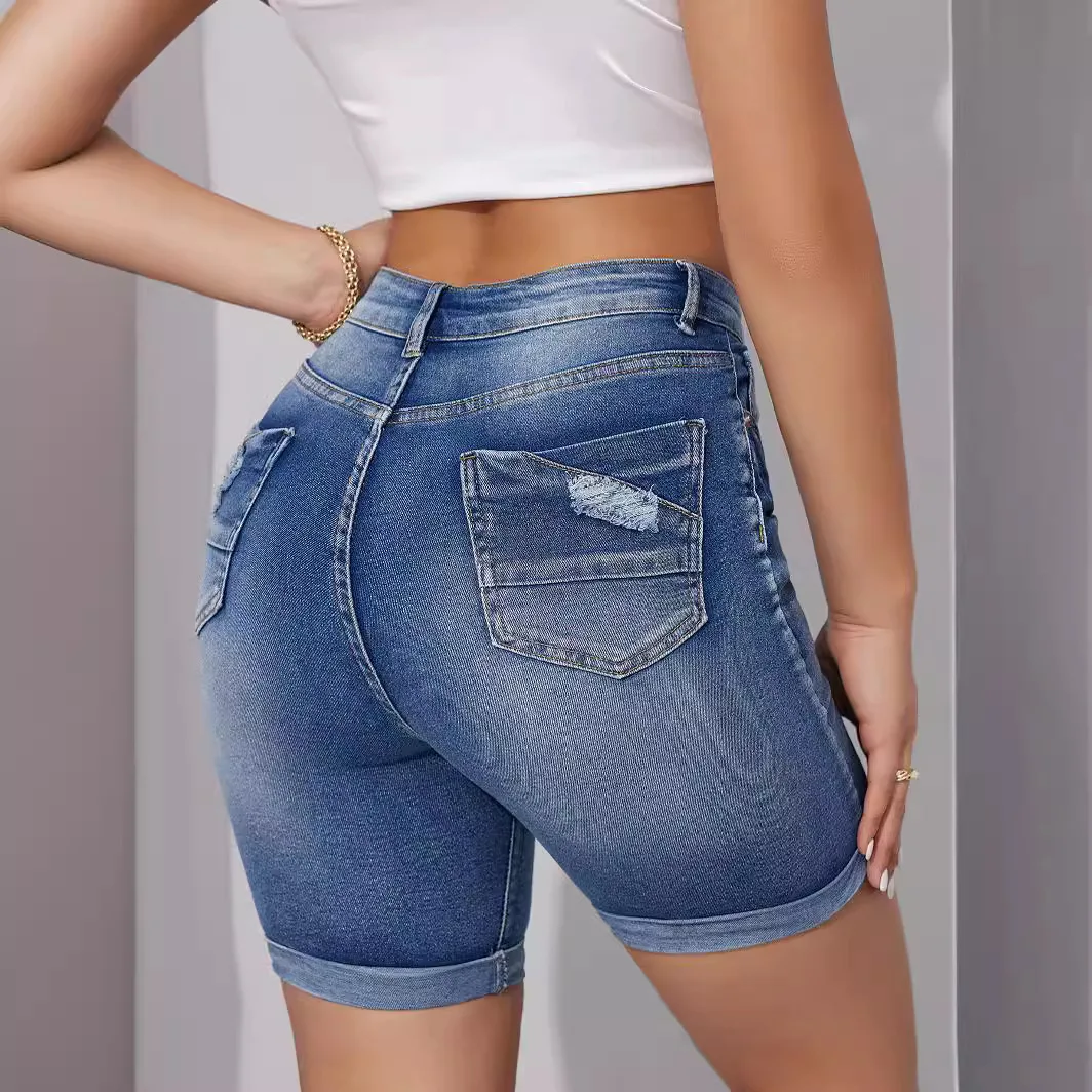 Europe et états-unis nouvelle mode taille haute Denim Shorts femmes été ...