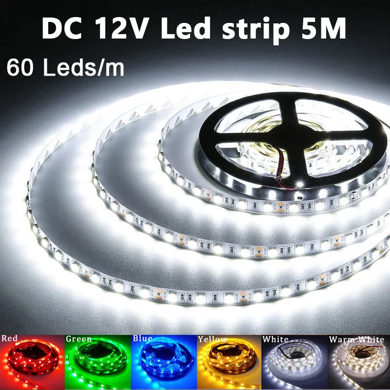 Led-Strip-Light-RGB-5050-SMD-2835-DC12V-5M-300Leds-White-Warm-Blue-Red ...