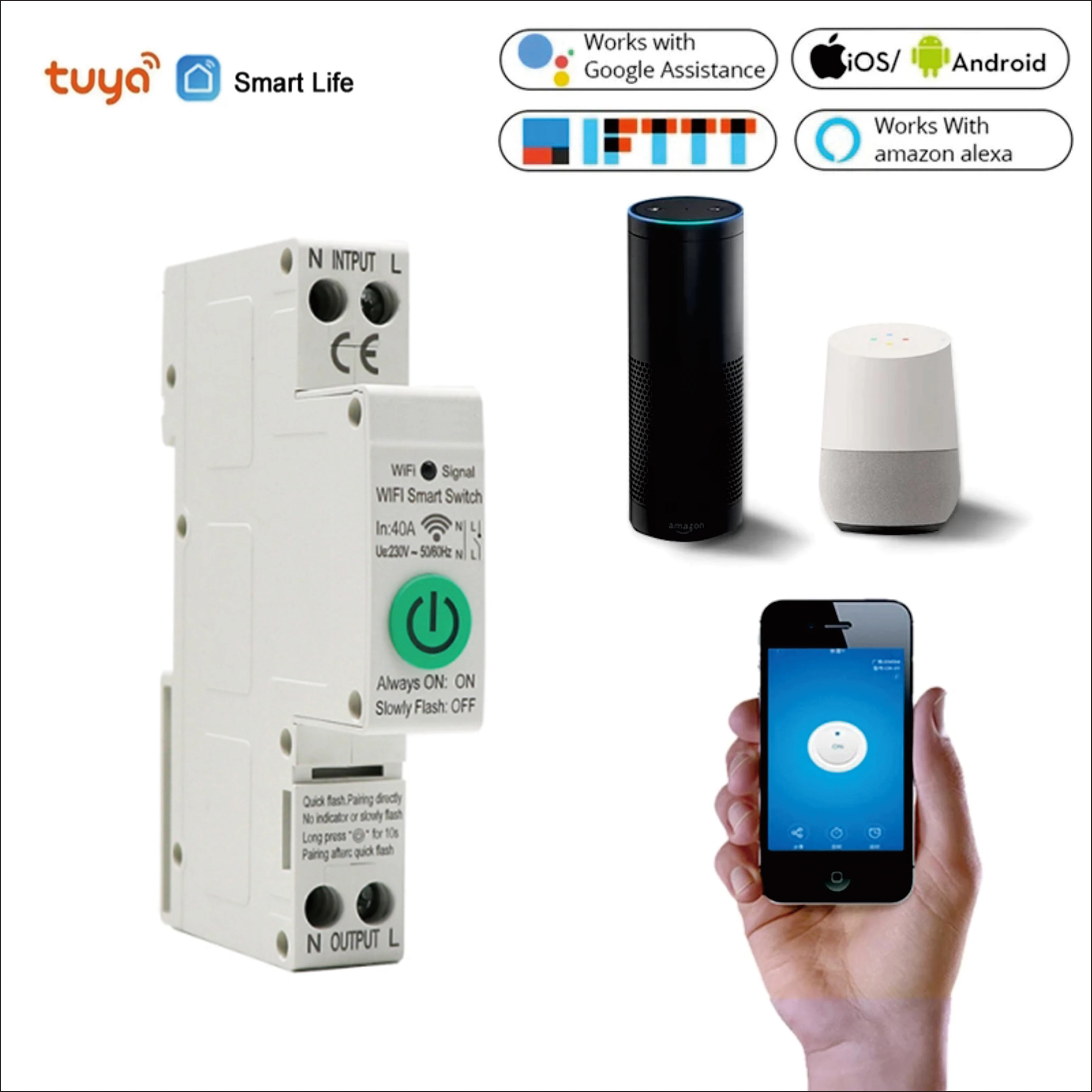 1P+N Din Rail WiFi Circuit Breaker Smart Timer Switch Relay Remote ...