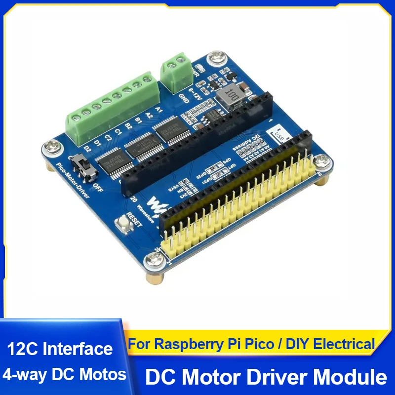 Raspberry Pi Pico DC Motor Driver 4-way DC Motos 12C Interface PCA9685 ...