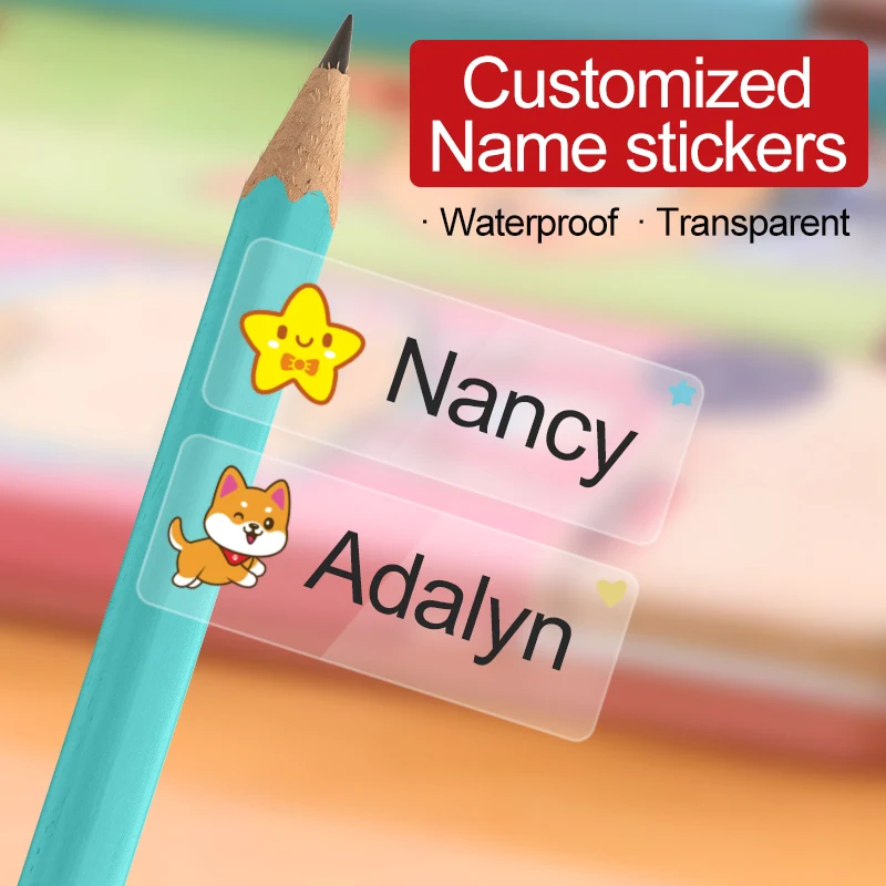 Customized Waterproof Name Stickers-Transparent Kids Labels for ...