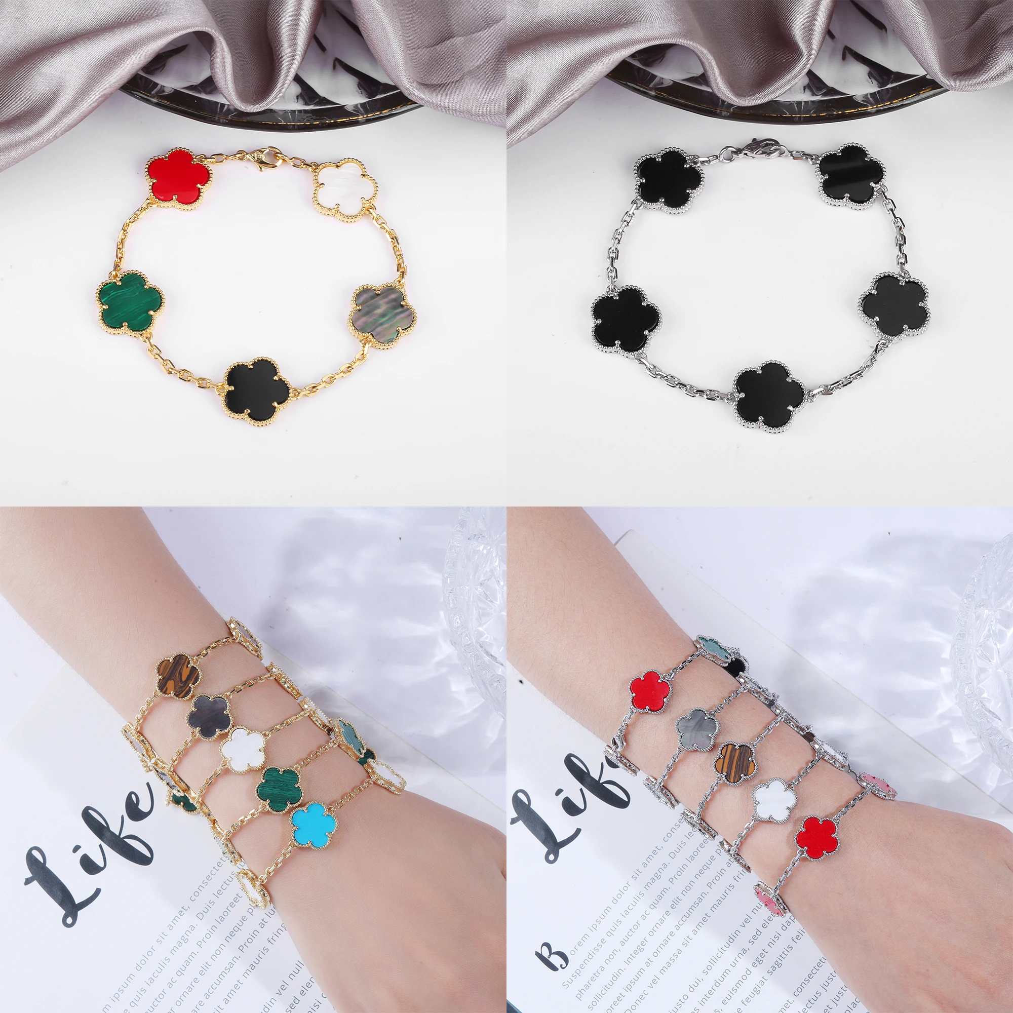 Pulsera-cl-sica-de-flores-de-cinco-hojas-para-mujer-brazalete-sencillo ...