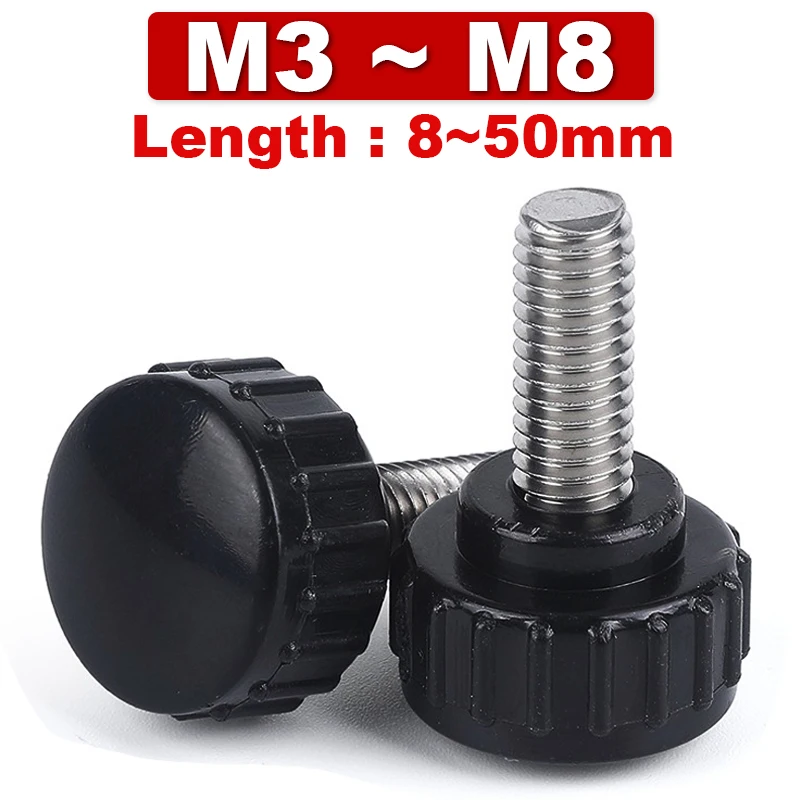 M3-M4-M5-M6-M8-Round-Head-Handle-Hand-Screw-Round-Knurled-Rubber-Thumb ...