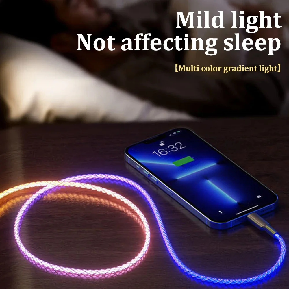 2 in 1 RGB 120W 6A Fast Charging Charge Cable USB Cable Type C PD 120W ...