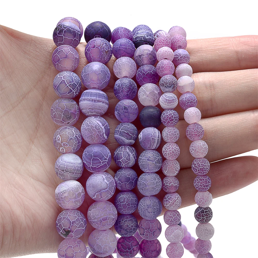 Natural-Stone-Beads-Cracked-Purple-Agates-Matte-Frosted-Spacer-Beads ...
