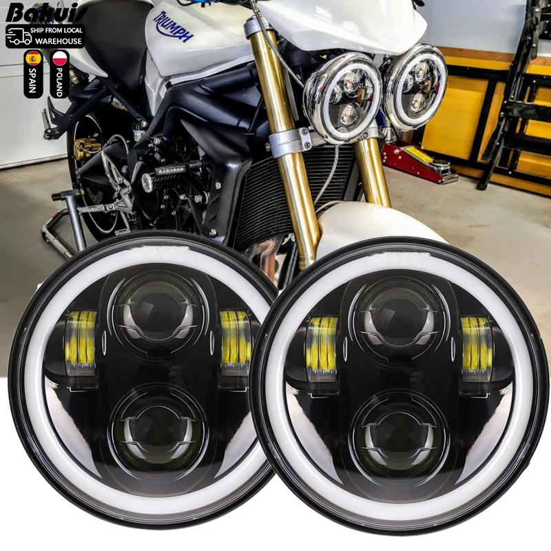 2x-5-75-inch-led-headlight-High-Low-beam-halo-for-3-Speed-Triple-Street ...