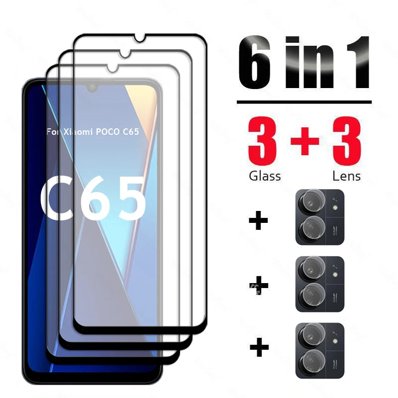 6 In 1 For Xiaomi POCO C65 Glass Tempered Glass POCO C65 Glass Full ...