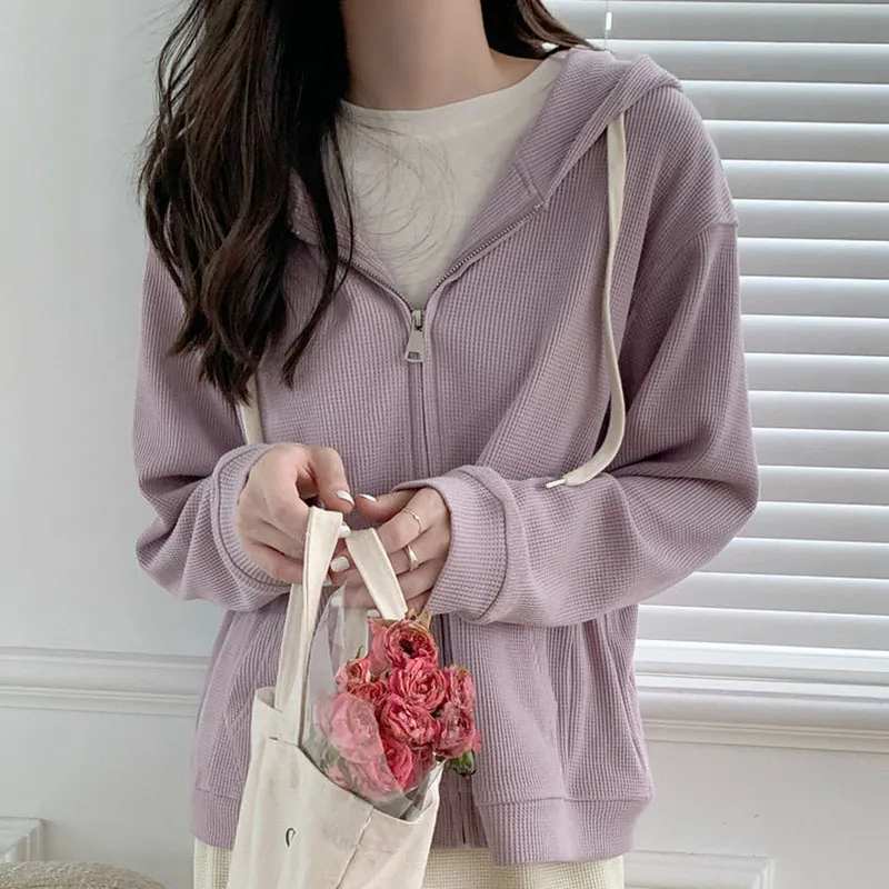Xpqbb-Korean-Zipper-Hooded-Sweatshirts-Women-Casual-Preppy-Style-Purple ...