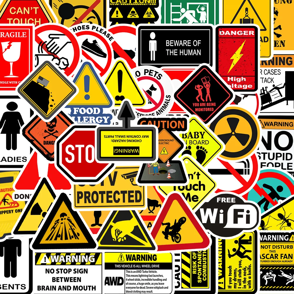 50PCS-Warning-Stickers-Danger-Banning-Skateboard-Fridge-Guitar-Laptop ...