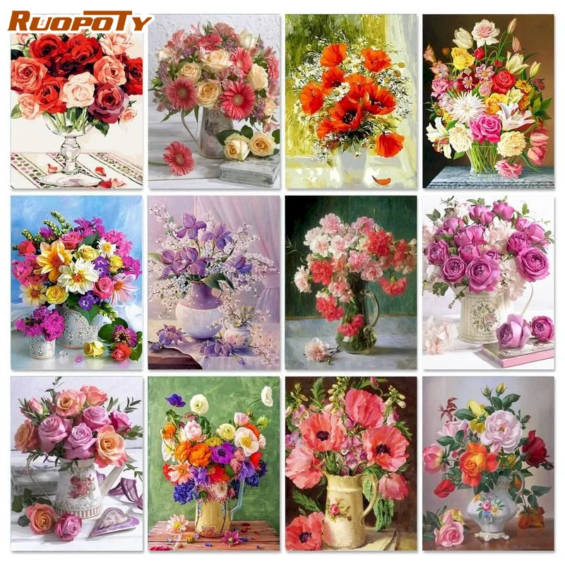 RUOPOTY-DIY-Painting-by-Number-Flower-On-Canvas-HandPainted-Unframe ...