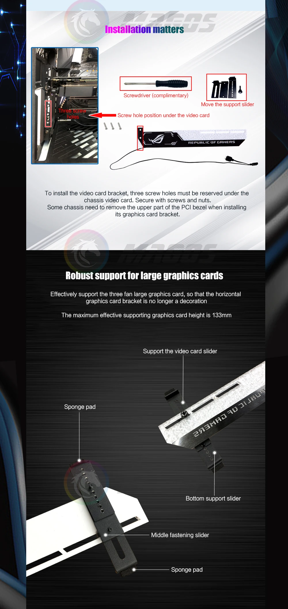 GPU Bracket With Display VGA Graphic Card Holder Gundam MSI AORUS ROG ...