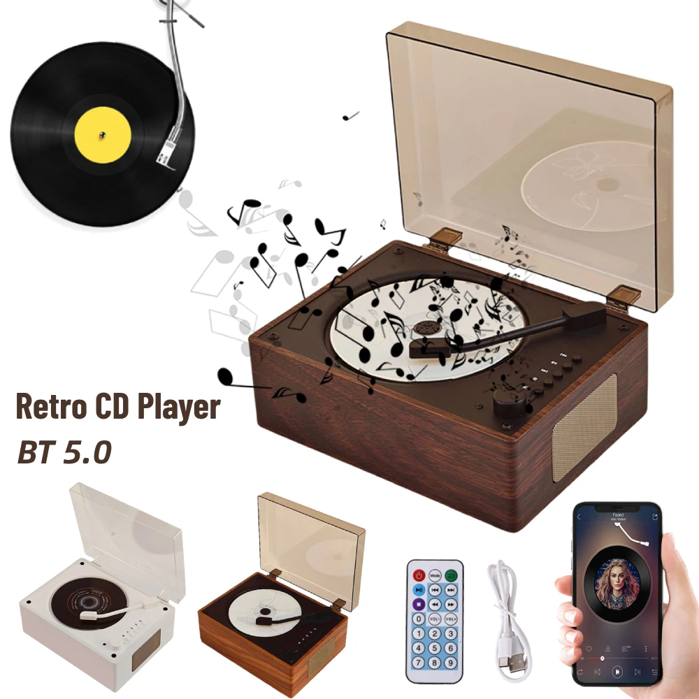 Mini Retro CD Player Rechargeable Remote Control Vintage Sleep Aid ...