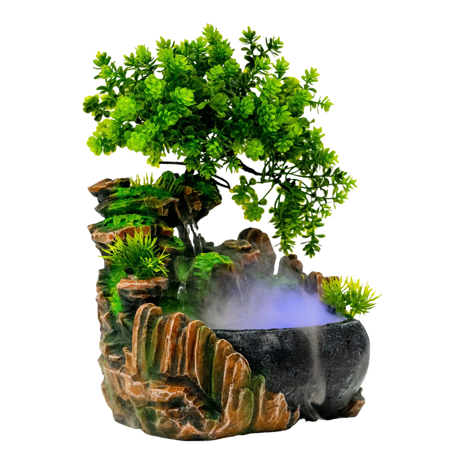 E2 Desktop Fountain Bonsai Tree W/ Fake Tree LED Light Water Pump ...