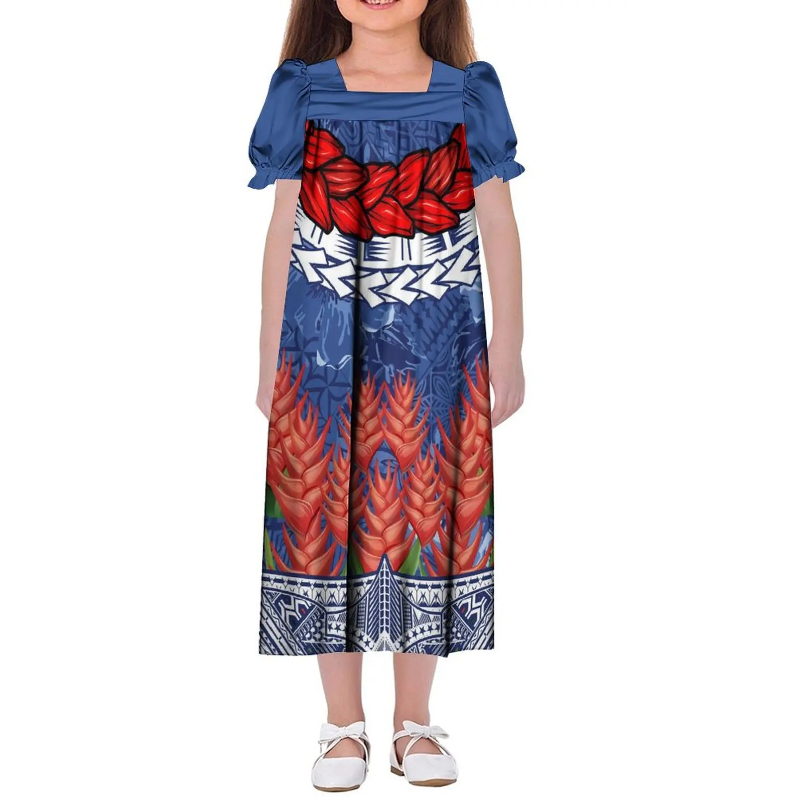 Polynesian-Islands-Design-Mumu-Girls-Puffed-Sleeve-Dress-Micronesia ...