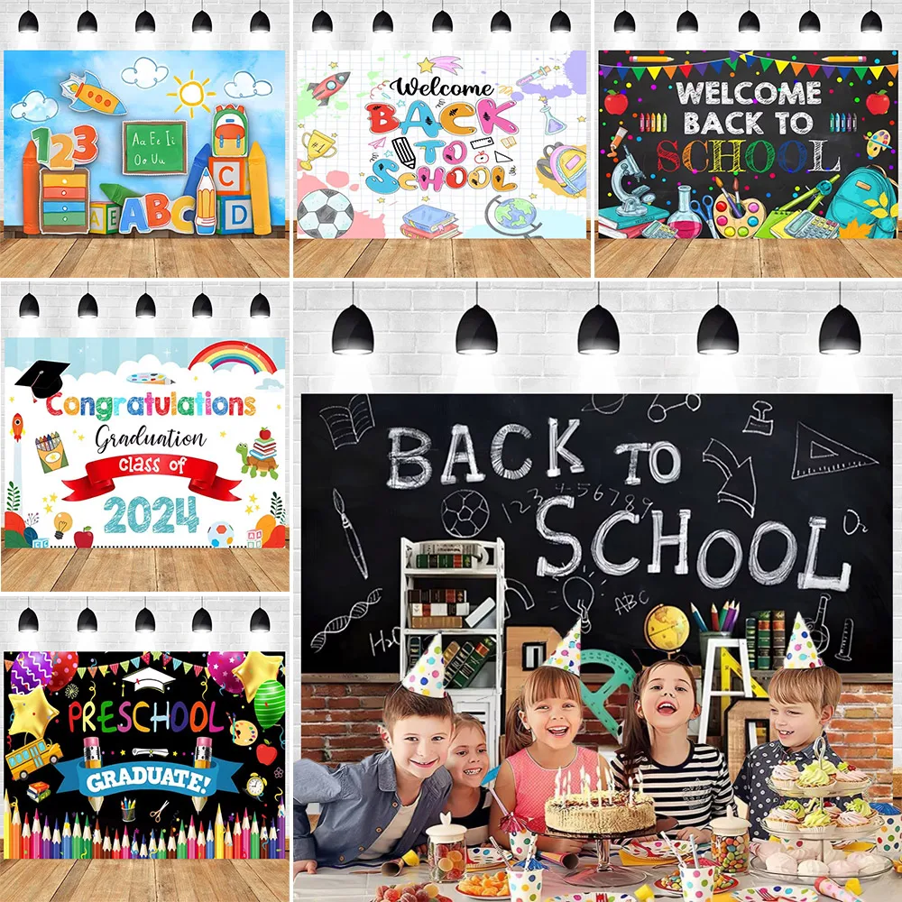 Welcome Children Back To School Party Backdrop Student Black Blackboard ...