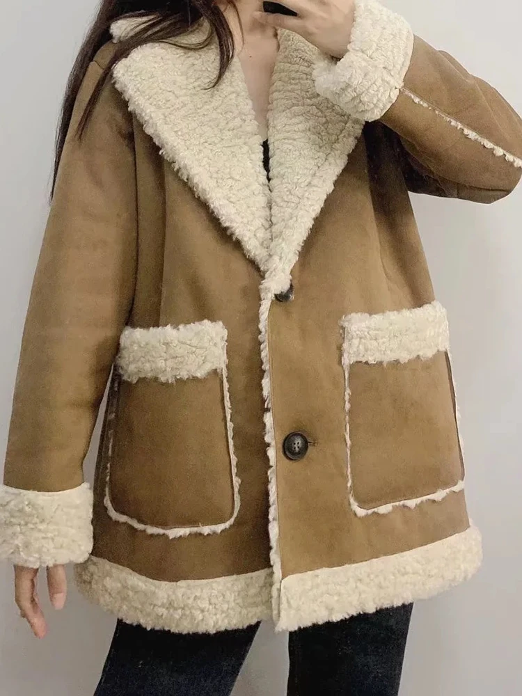 Women Winter Wool Coat Faux Fur Fleece Jacket Double side Lamb ...