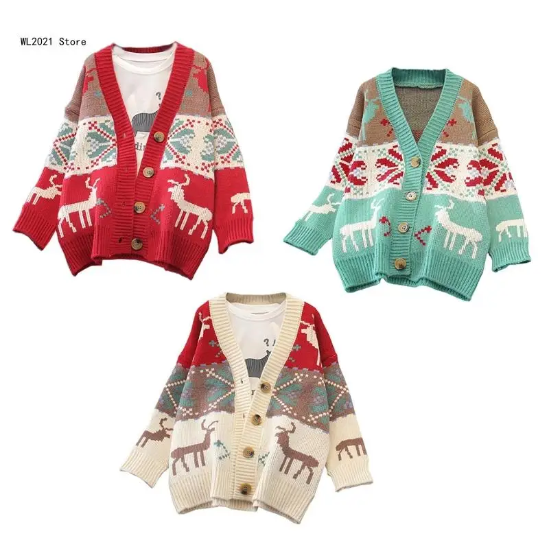 Women-Autumn-Long-Sleeve-Sweater-Cardigan-Christmas-Reindeer-Snowflake ...