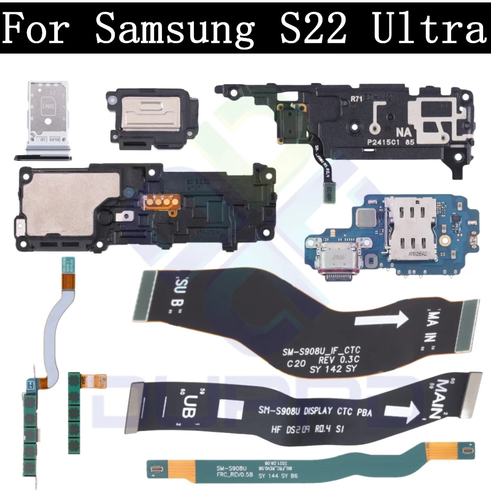 Top Ear Loud Speaker SIM Card Charging Port Board For Samsung S22 Ultra ...