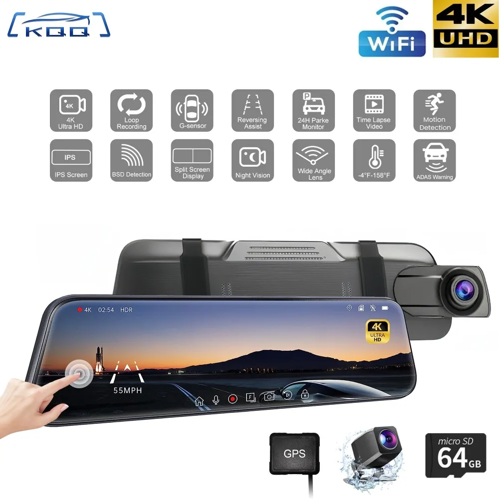 KQQ-4K-Mirror-Dash-Cam-with-External-GPS-ADAS-Collision-Avoidance-BSD ...