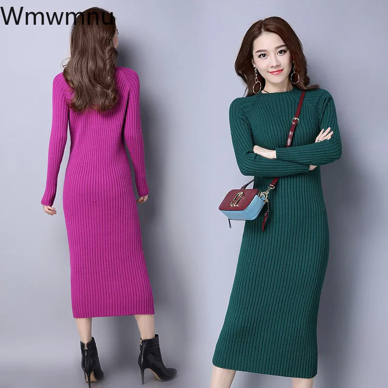 Mid-Length-Bottoming-Sweater-Bodycon-Dresses-Sexy-Slim-Solid-Long ...