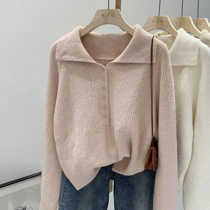 Pink Lazy Korean Big Collar Sweater for Women Slim and Soft Sticky ...