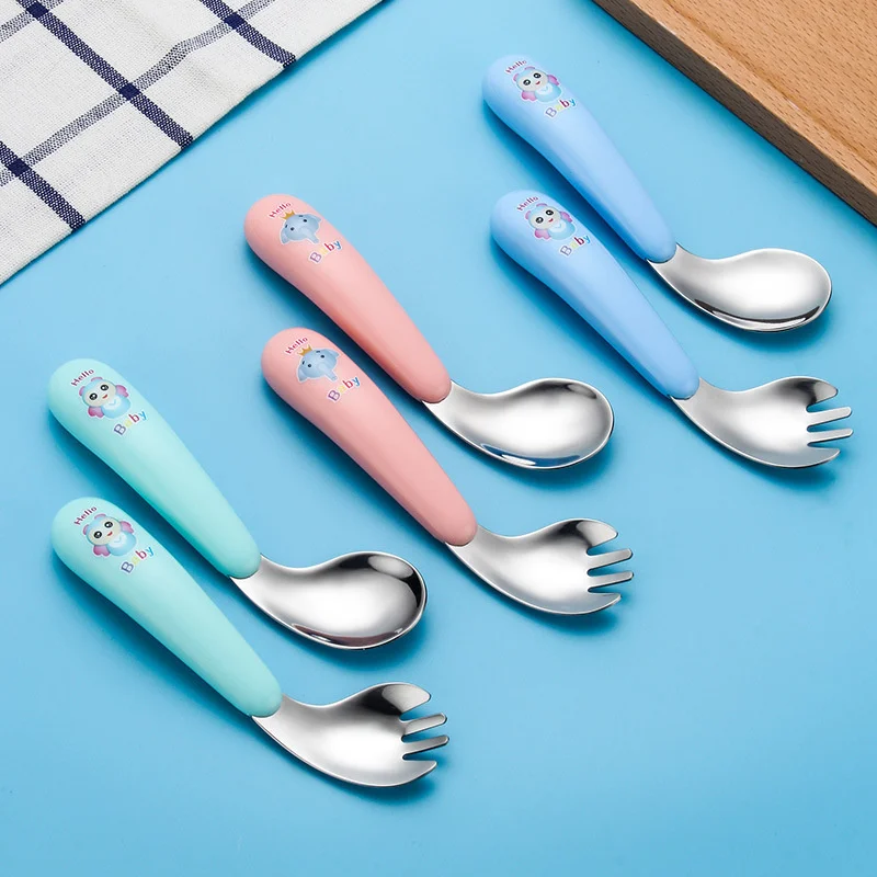Kids-Spoon-Fork-Cartoon-Stainless-Steel-Tableware-Set-Curved-Spoons ...
