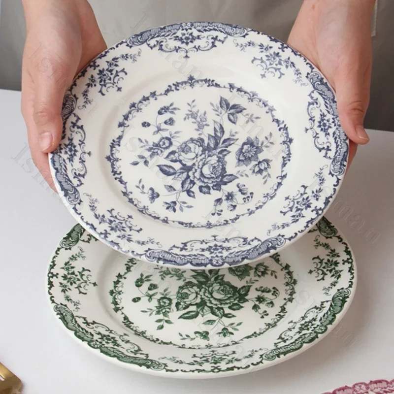 Vintage-Rose-Ceramic-Plate-European-Style-Western-Food-Pasta-Dishes ...