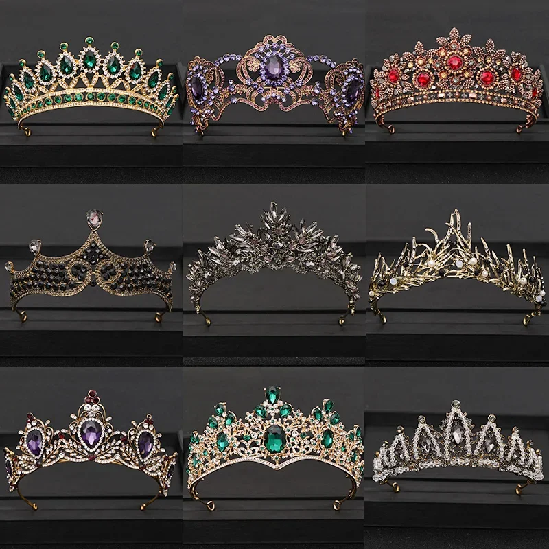 Vintage Baroque Queen Tiara Wedding Crown Bridal Diadem Gold Crystal ...