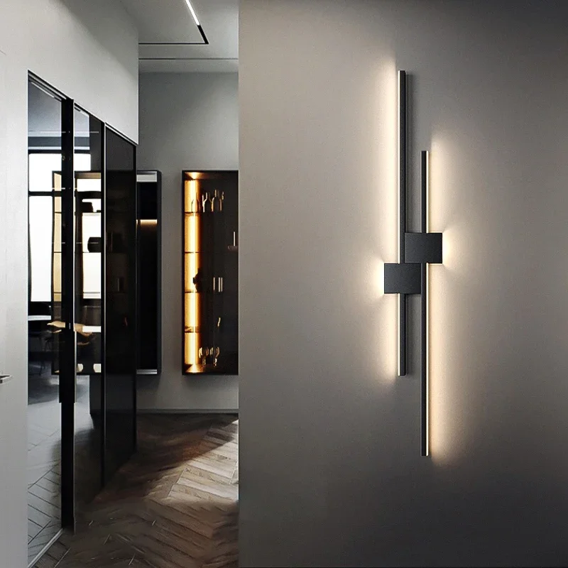 Modern Living Room Wall Secone Lamps Sofa Tv Background Simple Line ...