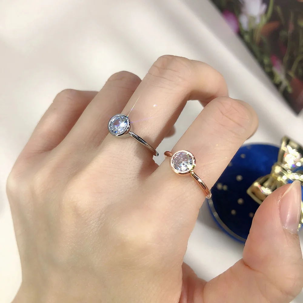Minimalist Crystal Promise Ring for Women Simple Round Cubic Zirconia Rose Gold Color Accessories Dainty Jewelry Wholesale R010 AliExpress 36