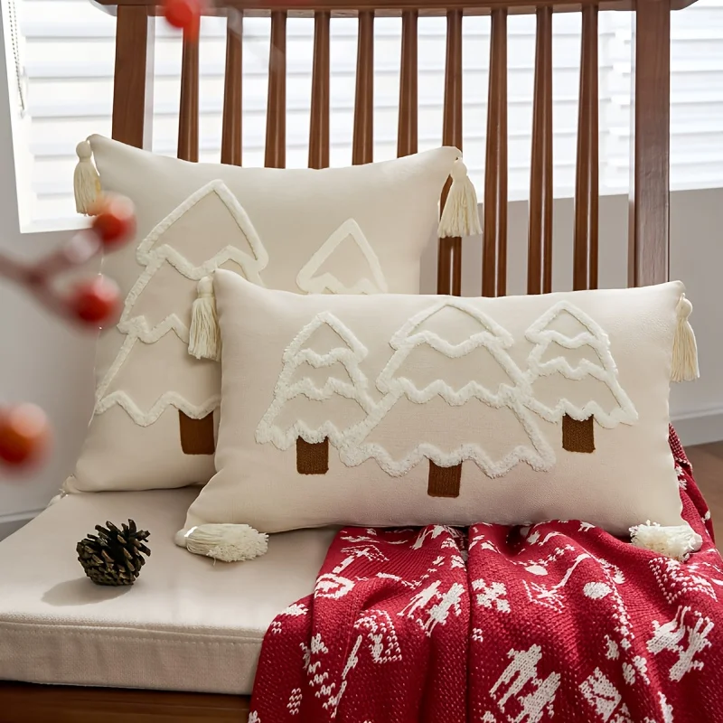 1/2 pçs fronha de natal, árvore de natal poliéster bordado almofada ...