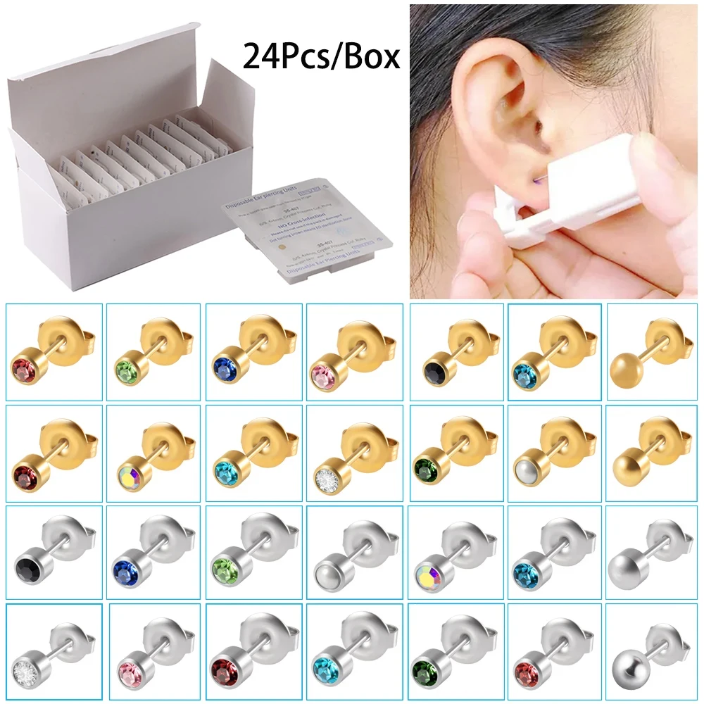 DL-24pcs-Box-Disposable-Sterile-Ear-Piercing-Unit-Nickel-Free-Piercing ...