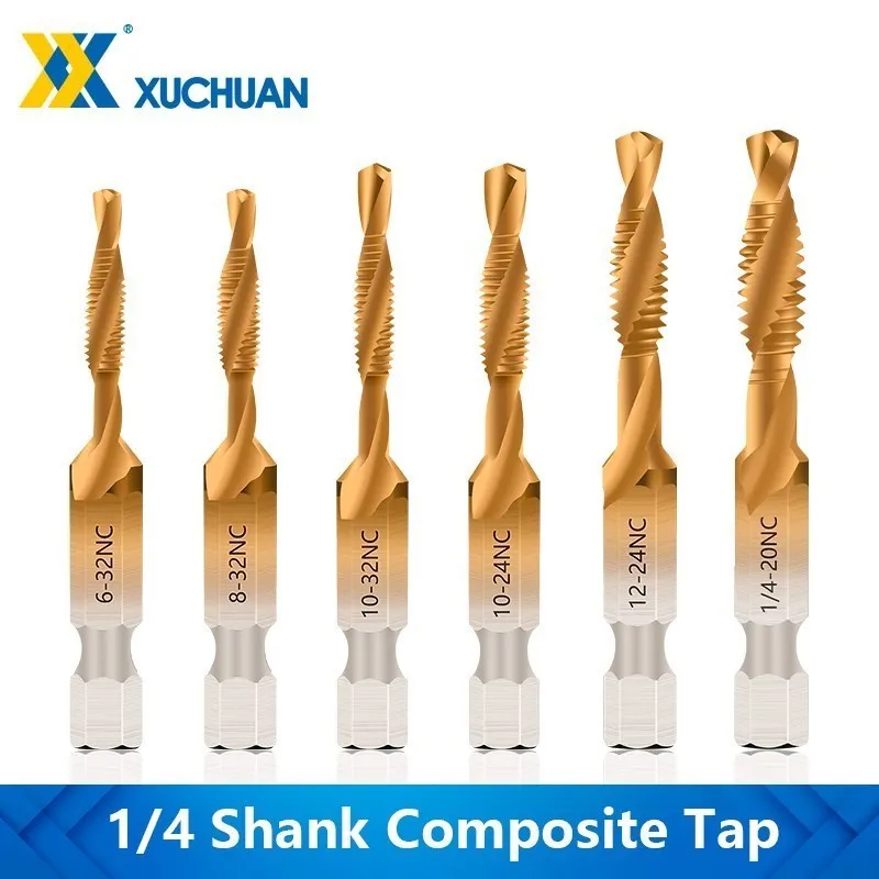 Screw Tap 1/4 Hex Shank HSS Composite Tap 6/32-12/24 NC Thread Tap ...