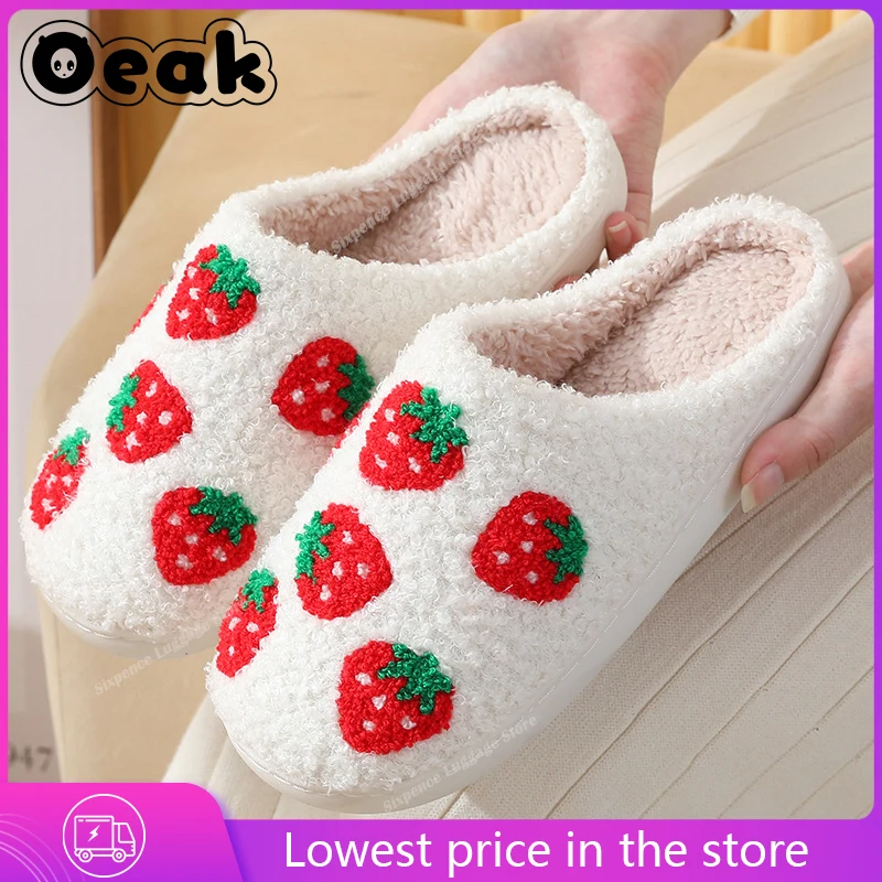 Winter-Cute-Strawberry-Slippers-Fluffy-Faux-Fur-Plush-House-Shoes-Women ...